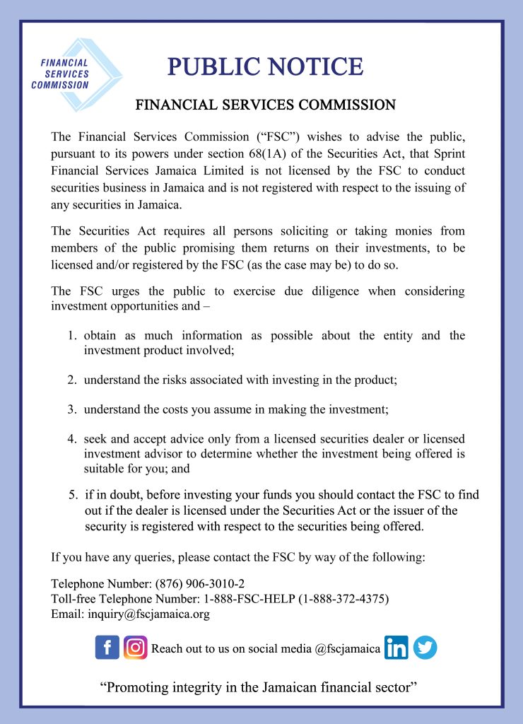 Public Notice - Sprint Financial - Financial Services Commission